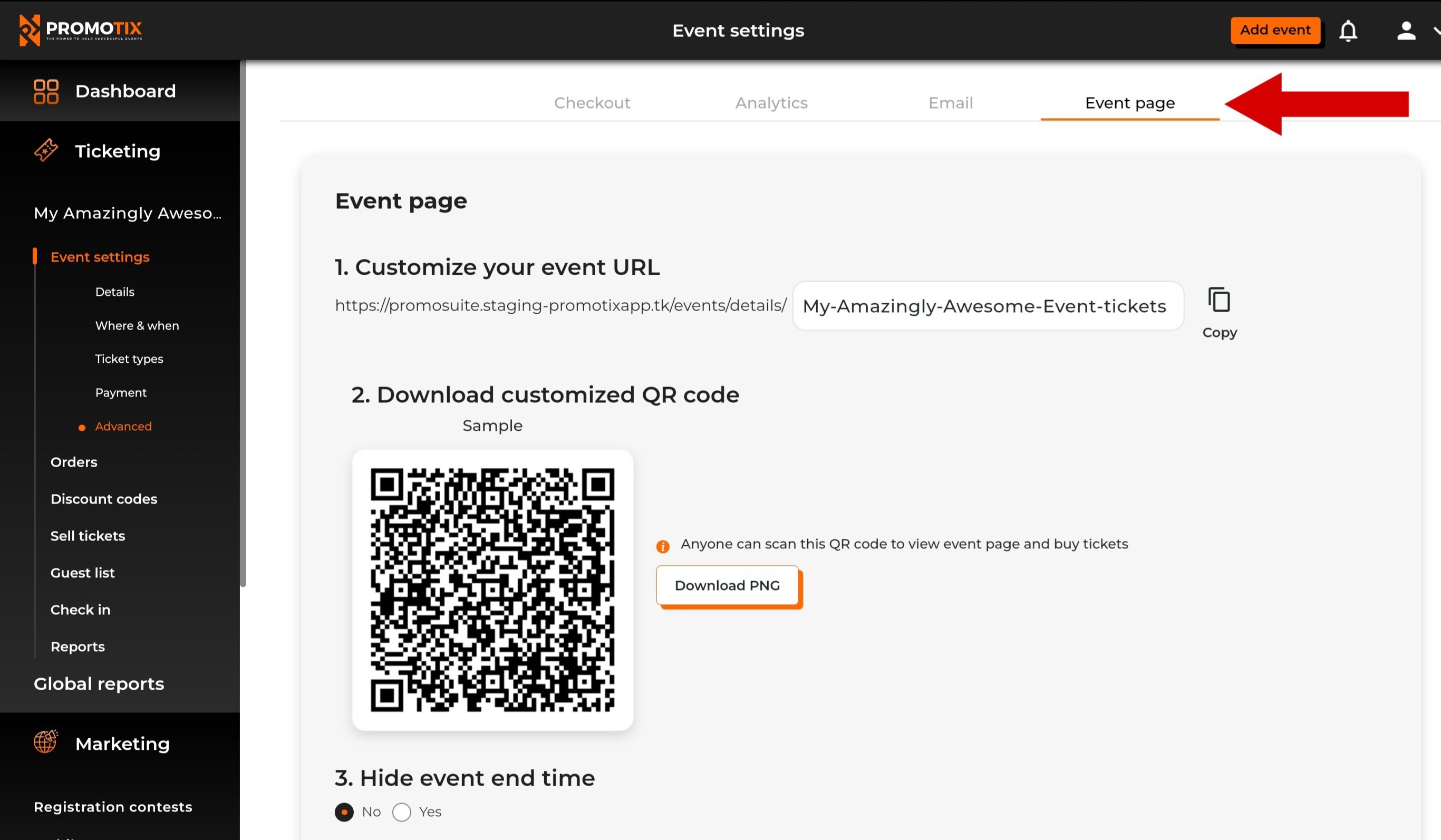 How to download a QR code linking to your event page