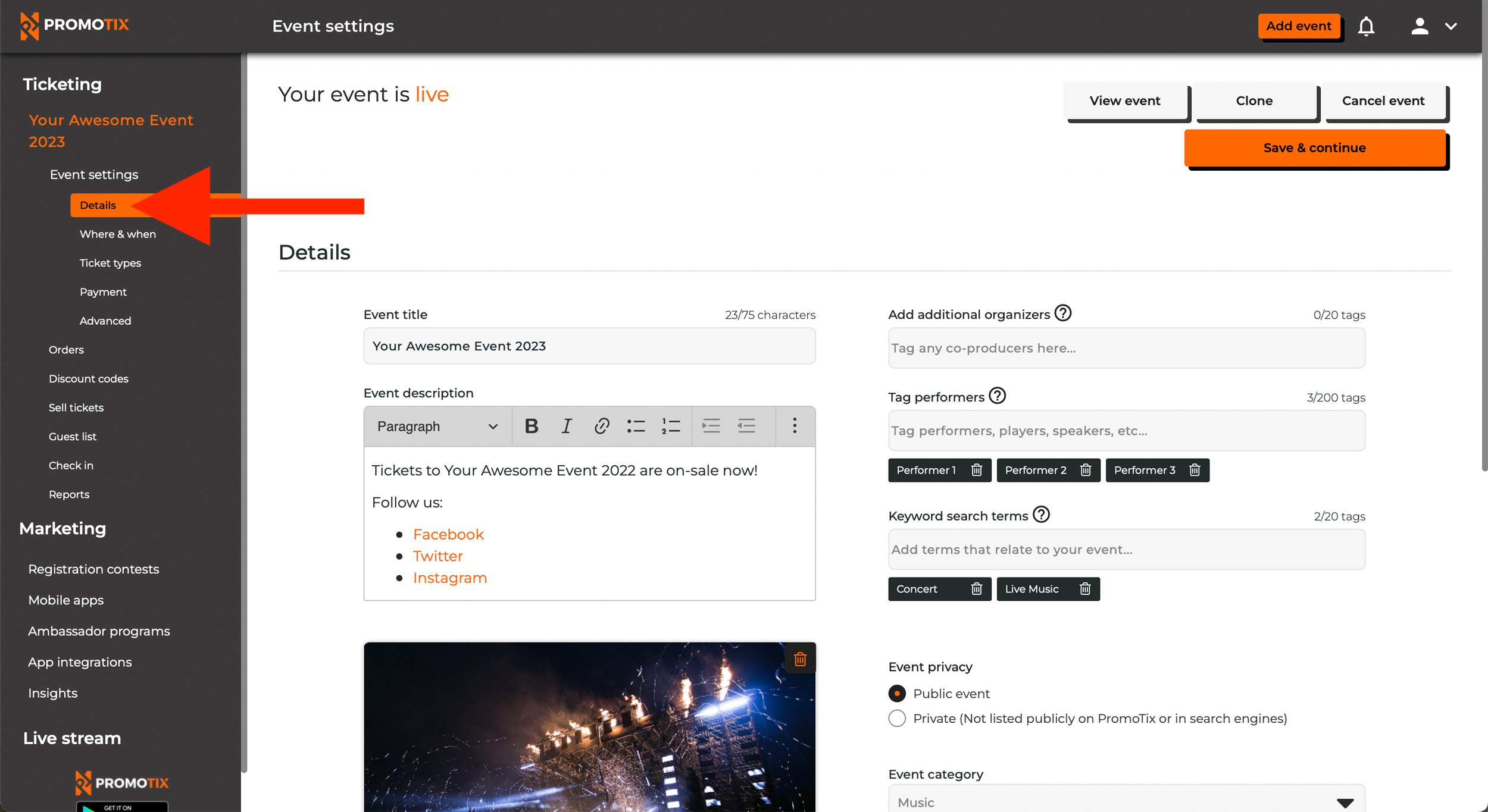 How to manage your event after publishing
